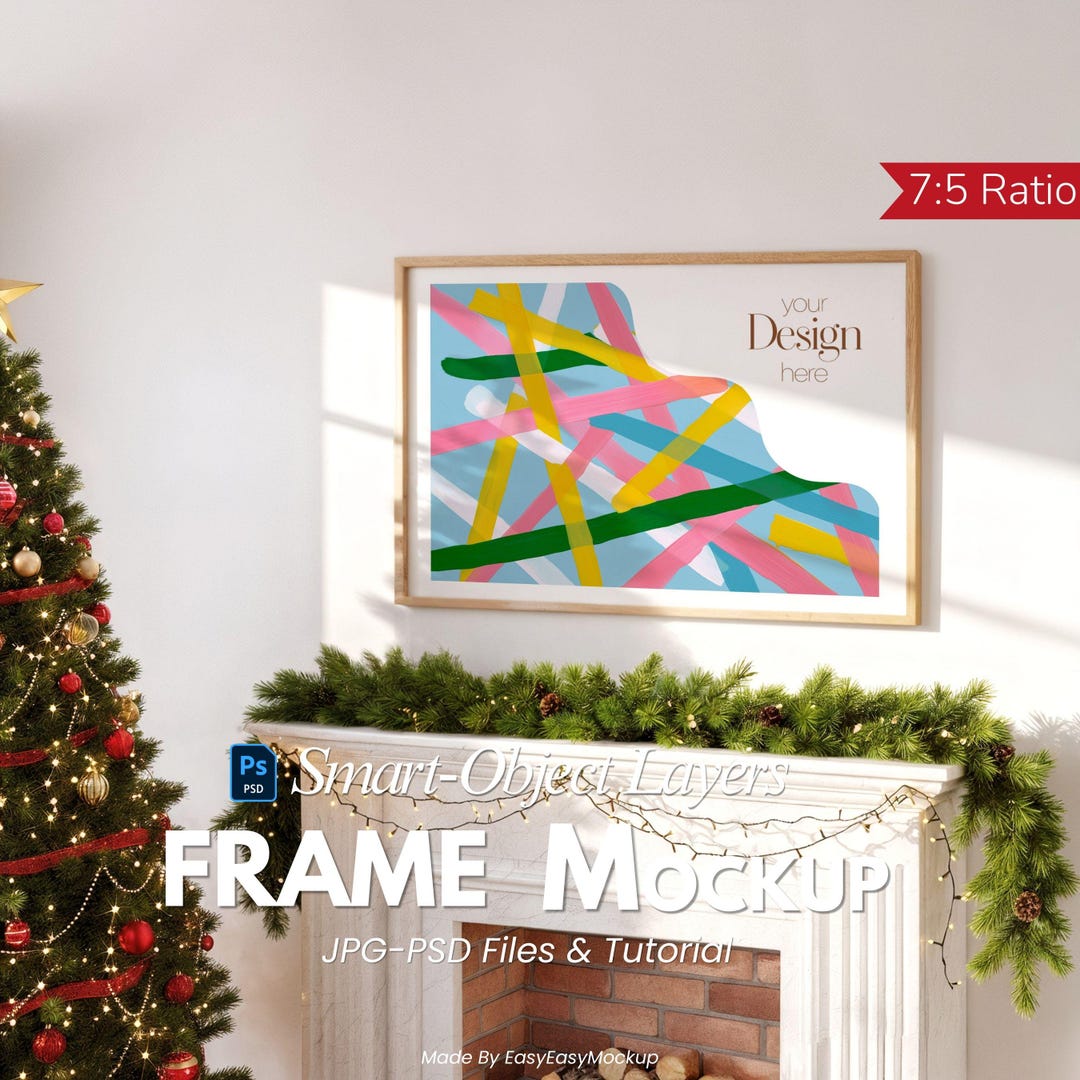 Horizontal Christmas Frame Mockup PSD, 7x5 Ratio Wall Art PSD, Holiday ...