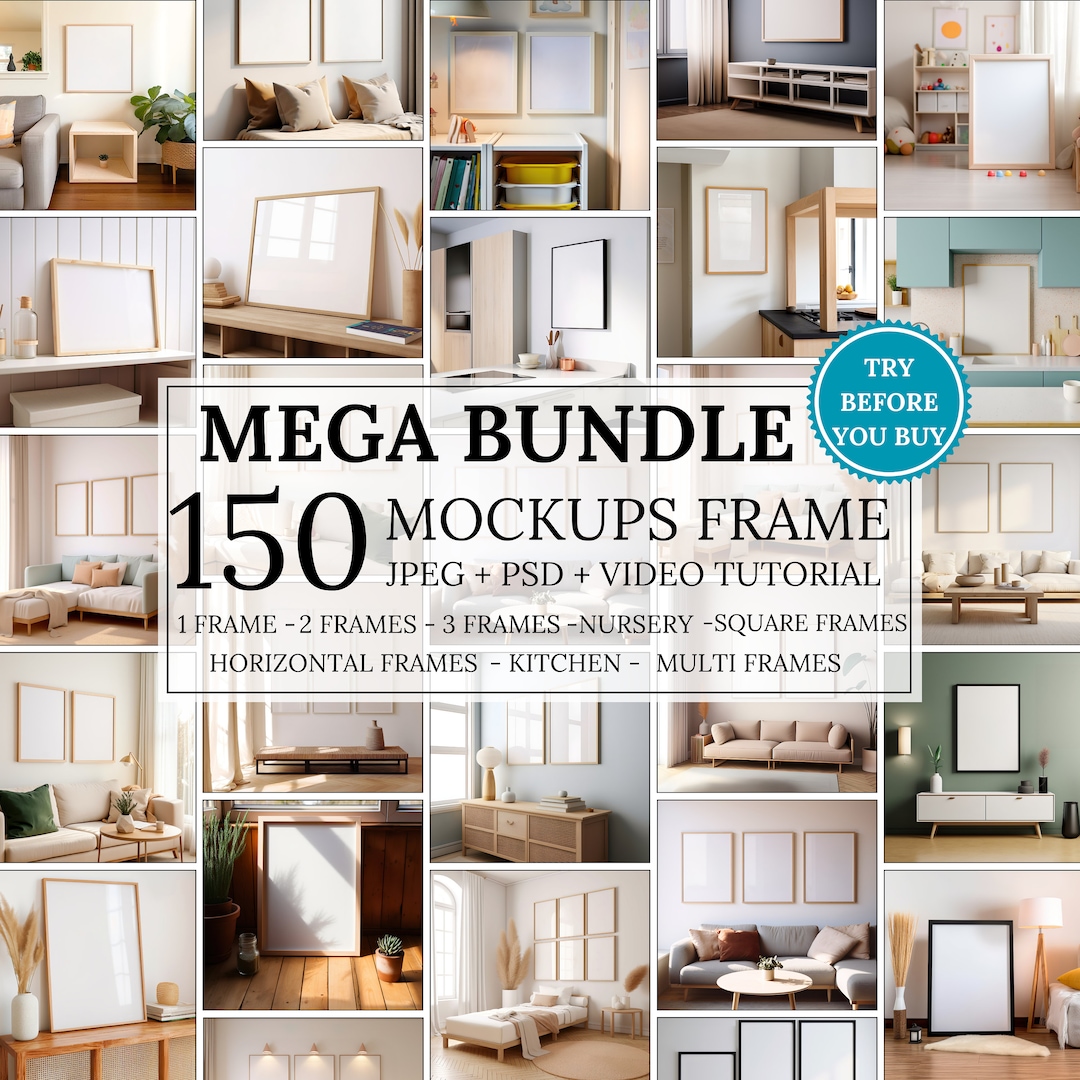 Frames Mockup Bundle Set, Frame Mockup Bundle, 150x PSD Wall Mockup ...