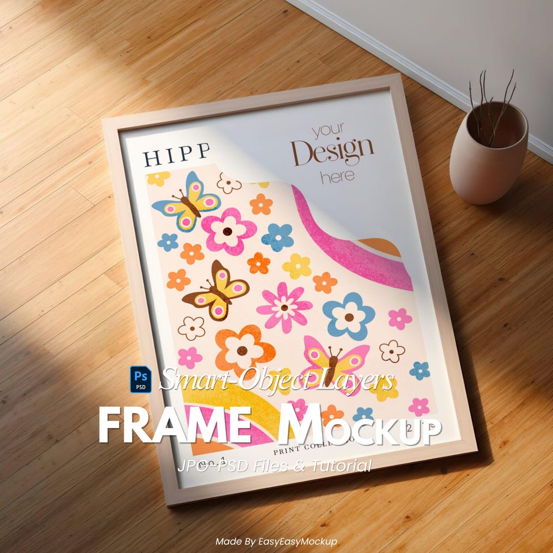Vertical 5x7 PSD Frame Mockup – Art Print Display With Floor Shadows ...