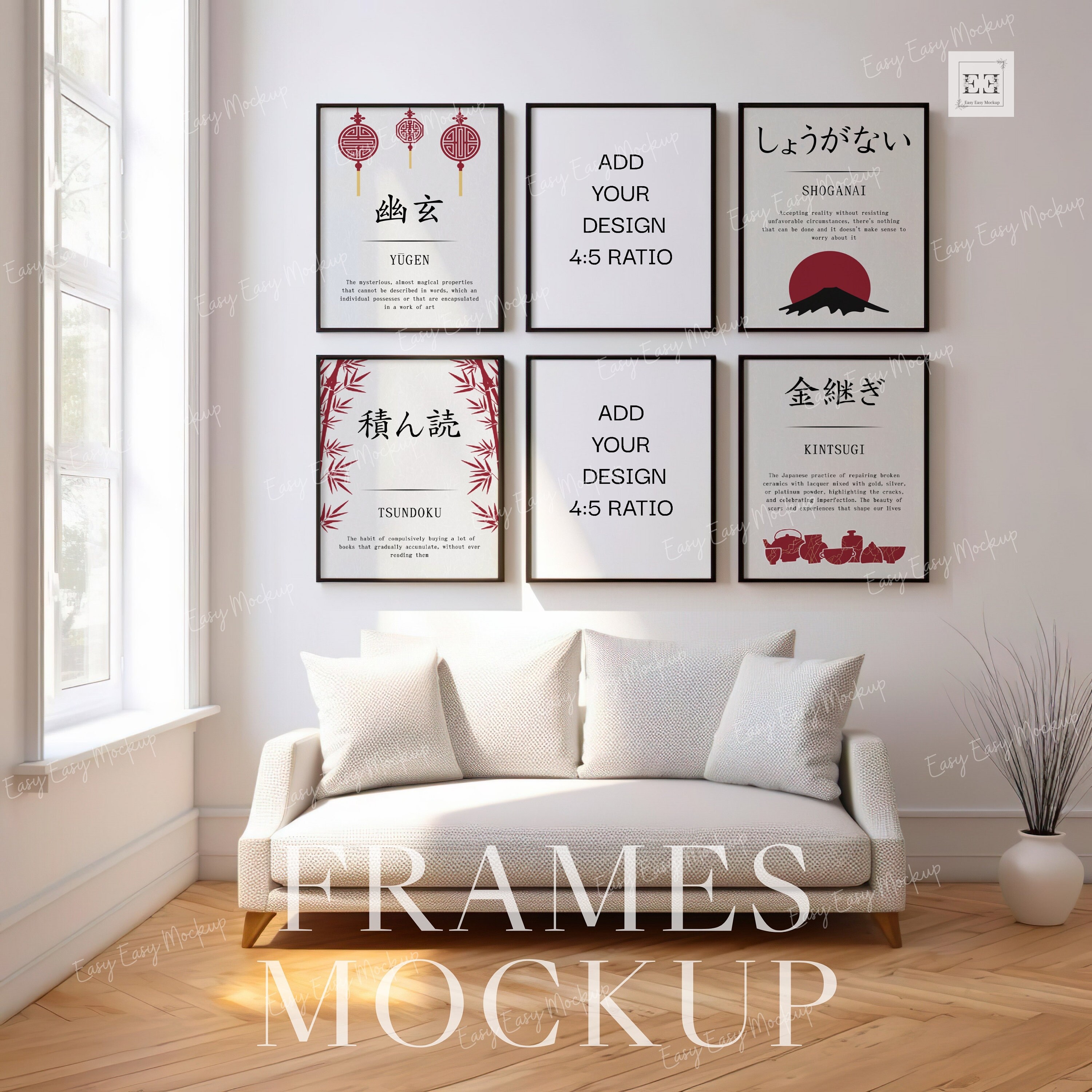 Set of 6 Frames Mockup, Set of Frames Mockup, Gallery Frames Mockup ...