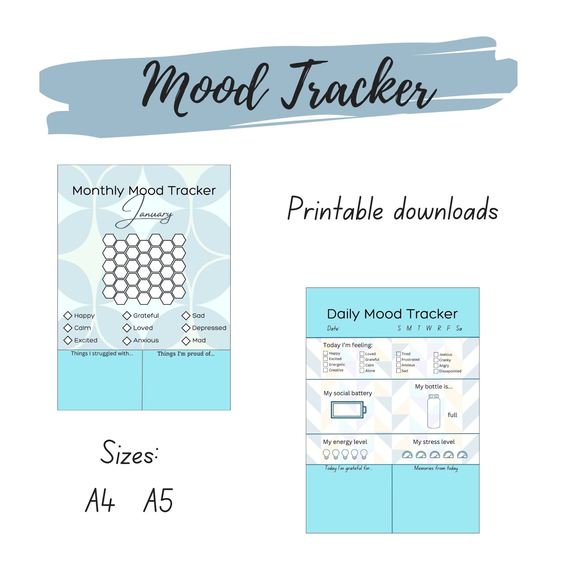 Printable Mood Tracker With Notes and Stress Tracker - Etsy