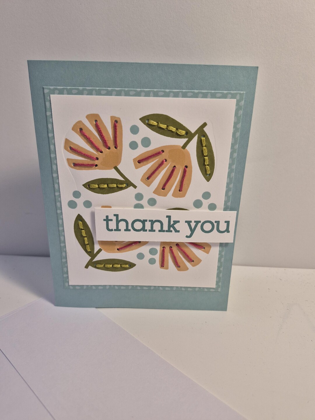 Handmade Stitched Flower Thank You Card - Etsy