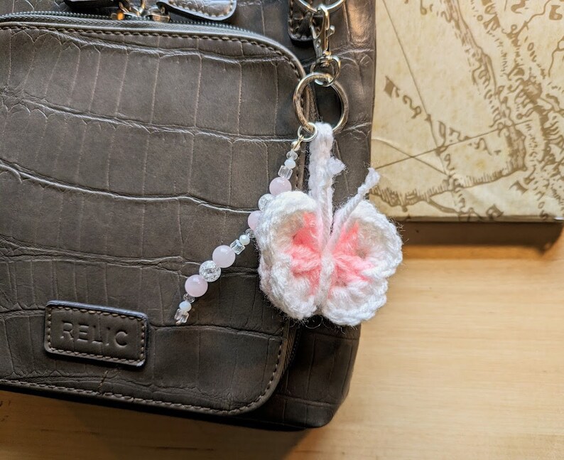 Crochet Butterfly Beaded Keychain Handmade - Etsy