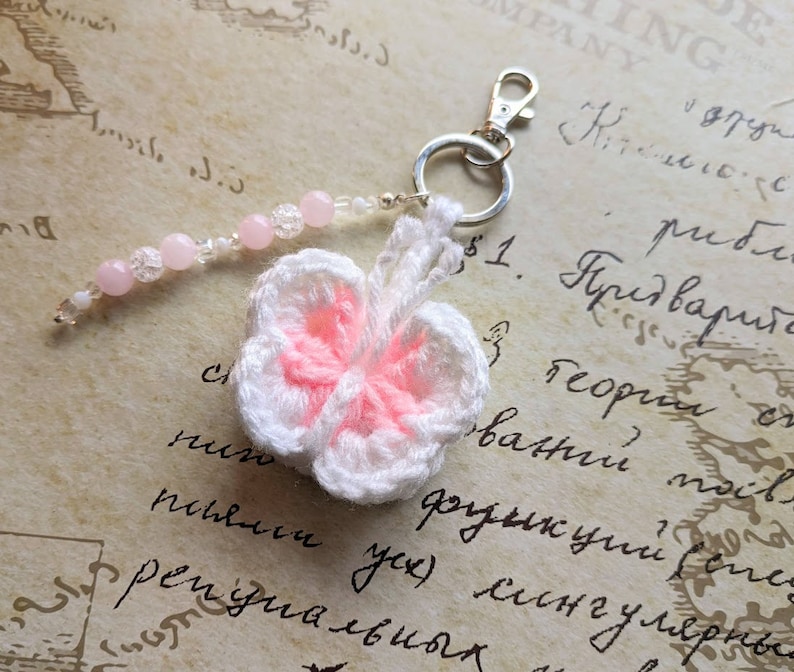 Crochet Butterfly Beaded Keychain Handmade - Etsy
