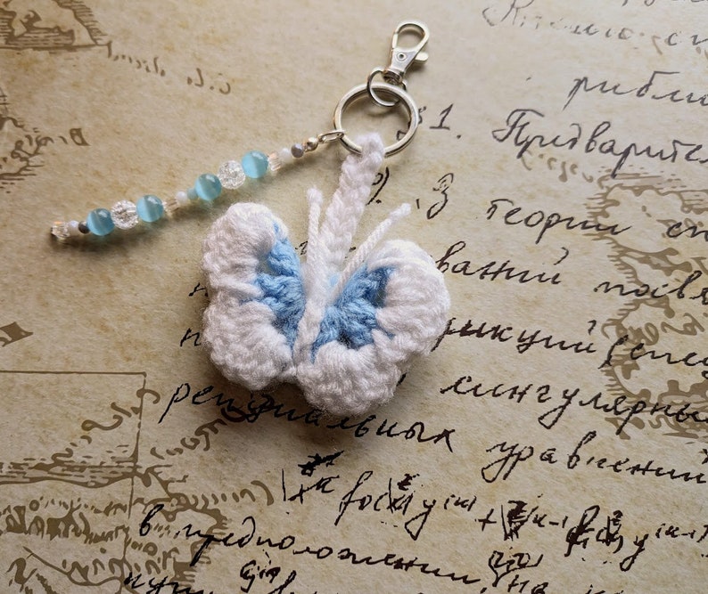 Crochet Butterfly Beaded Keychain Handmade - Etsy