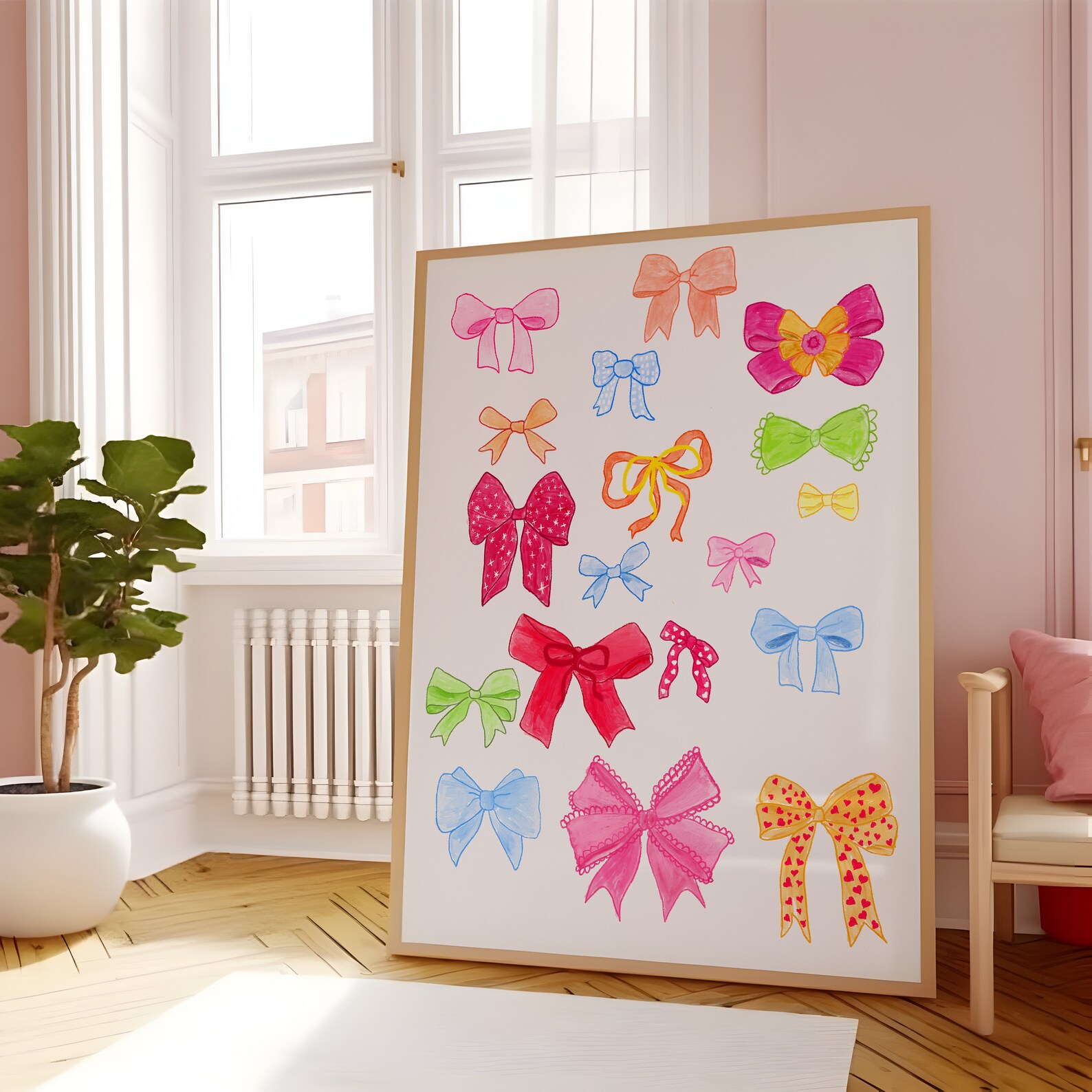Colorful Bow Print, Preppy Coquette Poster, Girly Apartment Art, Cute ...