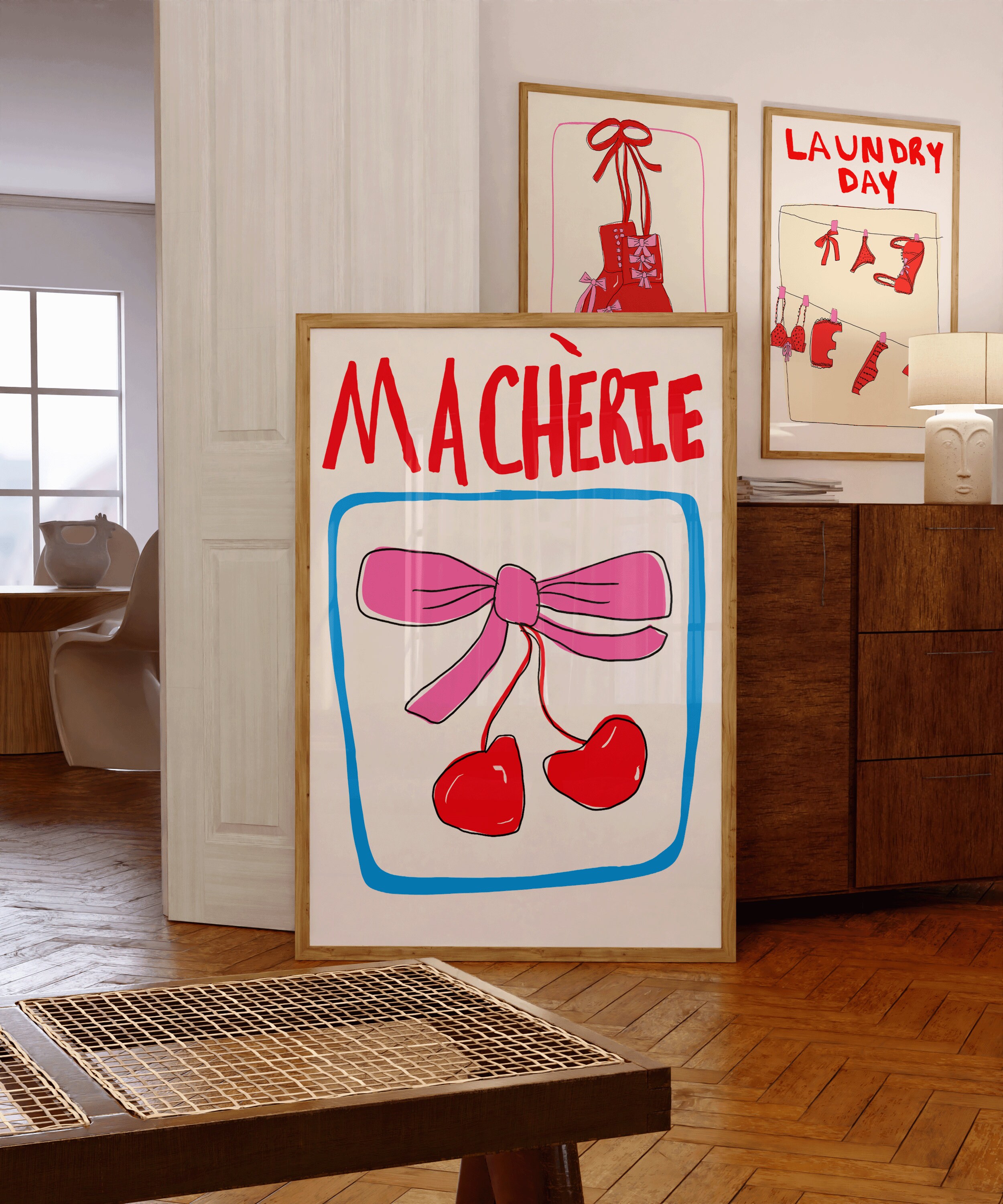 Cherry Coquette Print, Red and Pink Trendy Aesthetic Digital Print, Bow ...