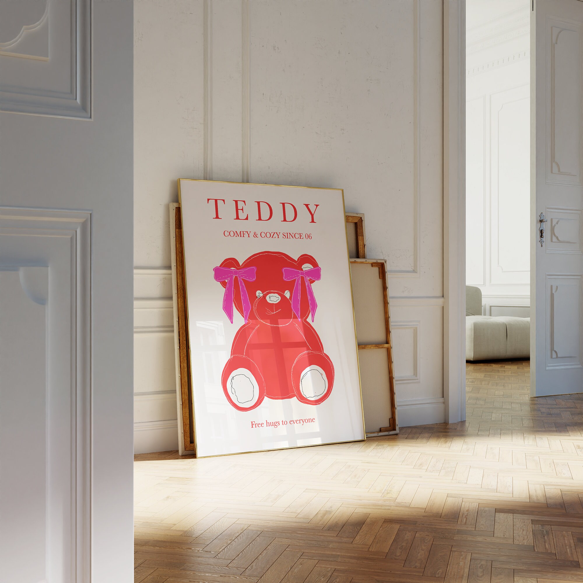 Coquette Bear Poster, Cute Trendy Art Print, Vintage Hand-illustrated ...