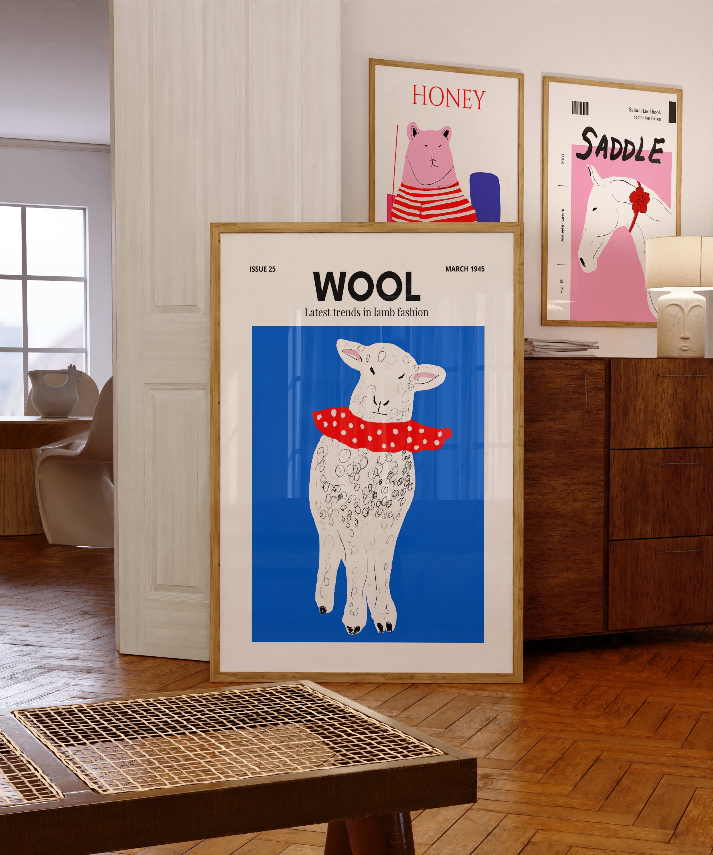 Funky Magazine Poster, Hand Illustrated Lamb, Eclectic Fashion Wall Art ...