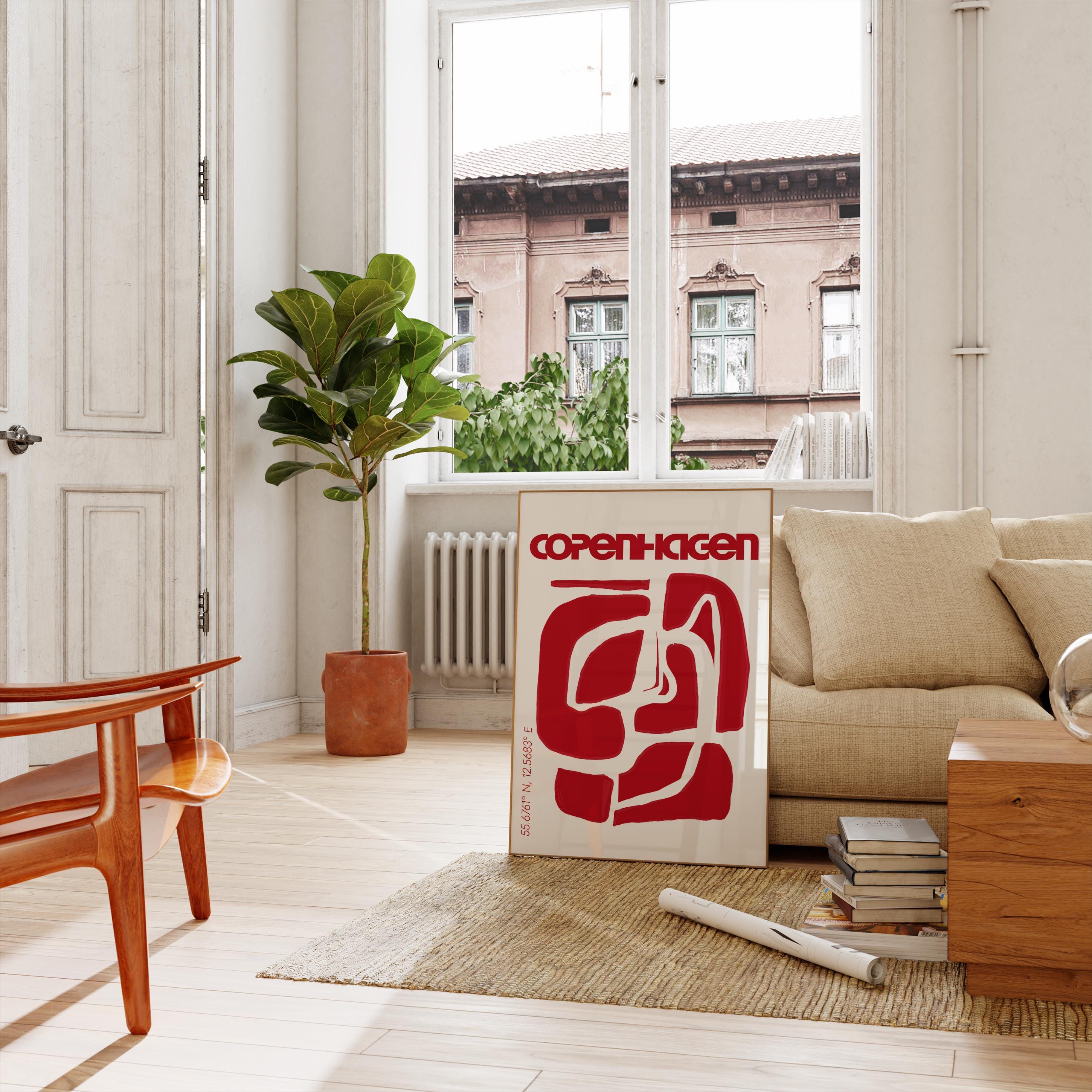Illustrated Denmark Poster, Red Trendy Poster Aesthetic, Scandinavian ...