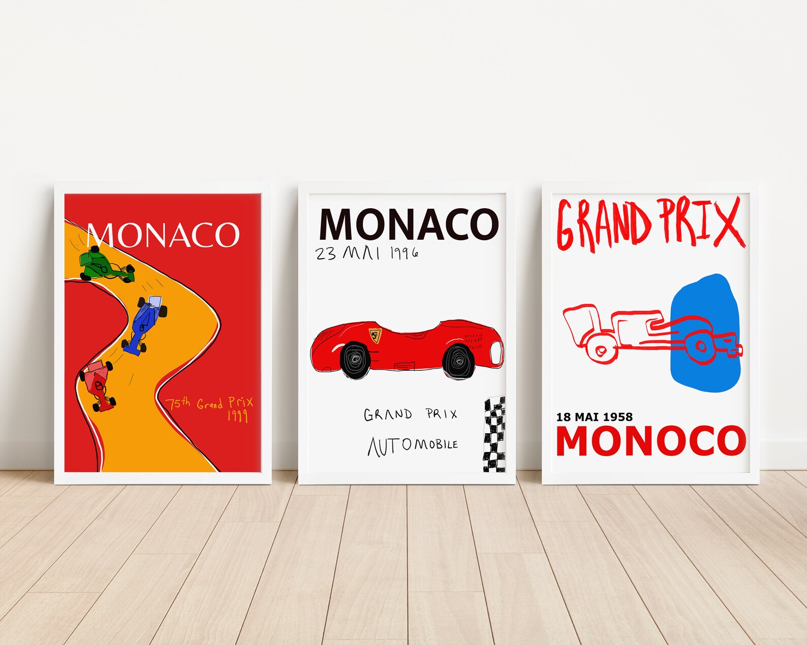 F1 Poster Set of 3, F1 Monaco Printable Wall Art, Red Trendy F1 Track ...