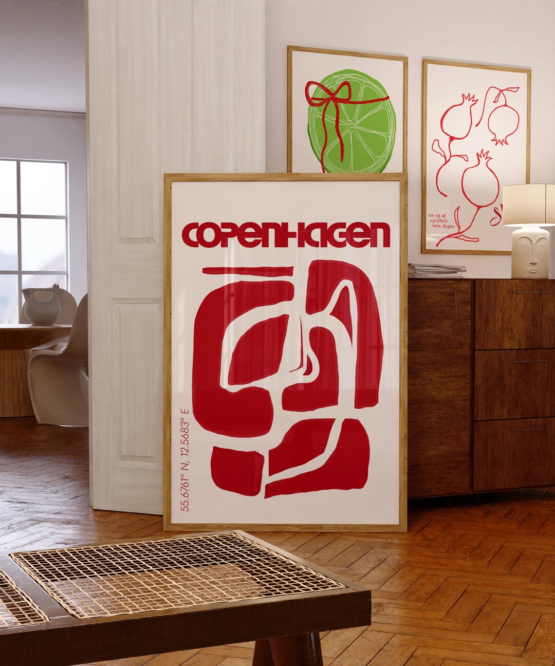 Illustrated Denmark Poster, Red Trendy Poster Aesthetic, Scandinavian ...