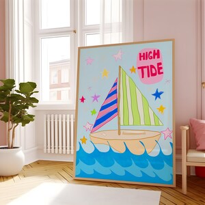 Colorful Sailboat Poster, Preppy Wall Art, Ecelctic Funky Wall Art ...