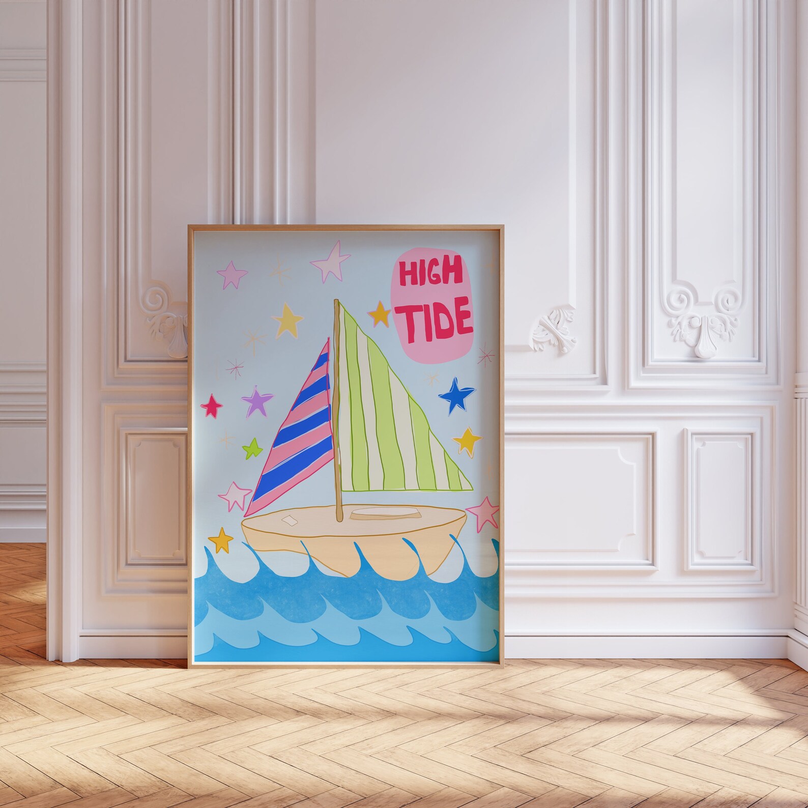 Colorful Sailboat Poster, Preppy Wall Art, Ecelctic Funky Wall Art ...