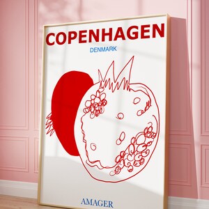 Illustrated Denmark Poster, Red Trendy Poster Aesthetic, Scandinavian ...