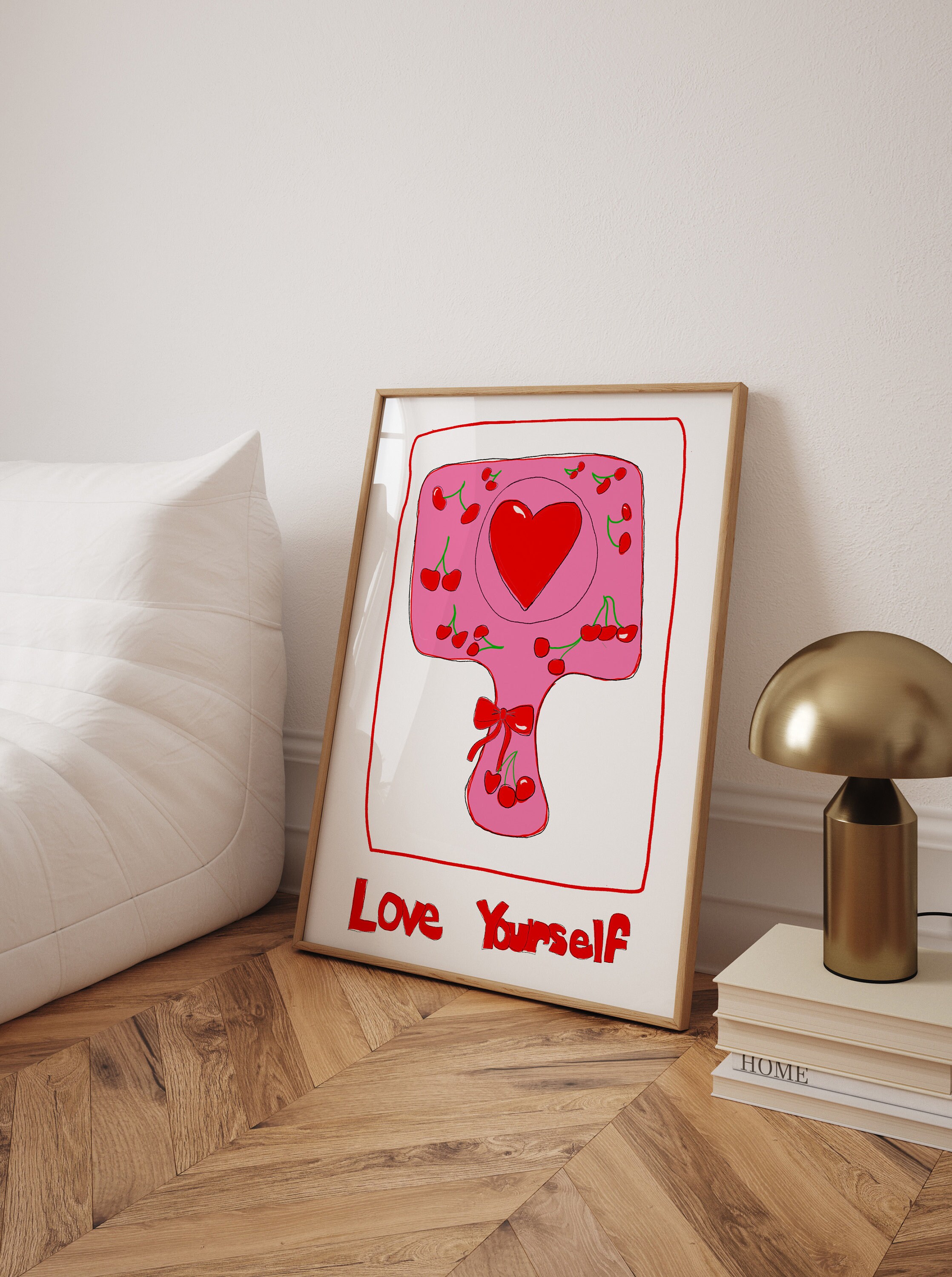 Coquette Love Poster, Hand Drawn Cherry Print, Vibrant Red Bow Print ...