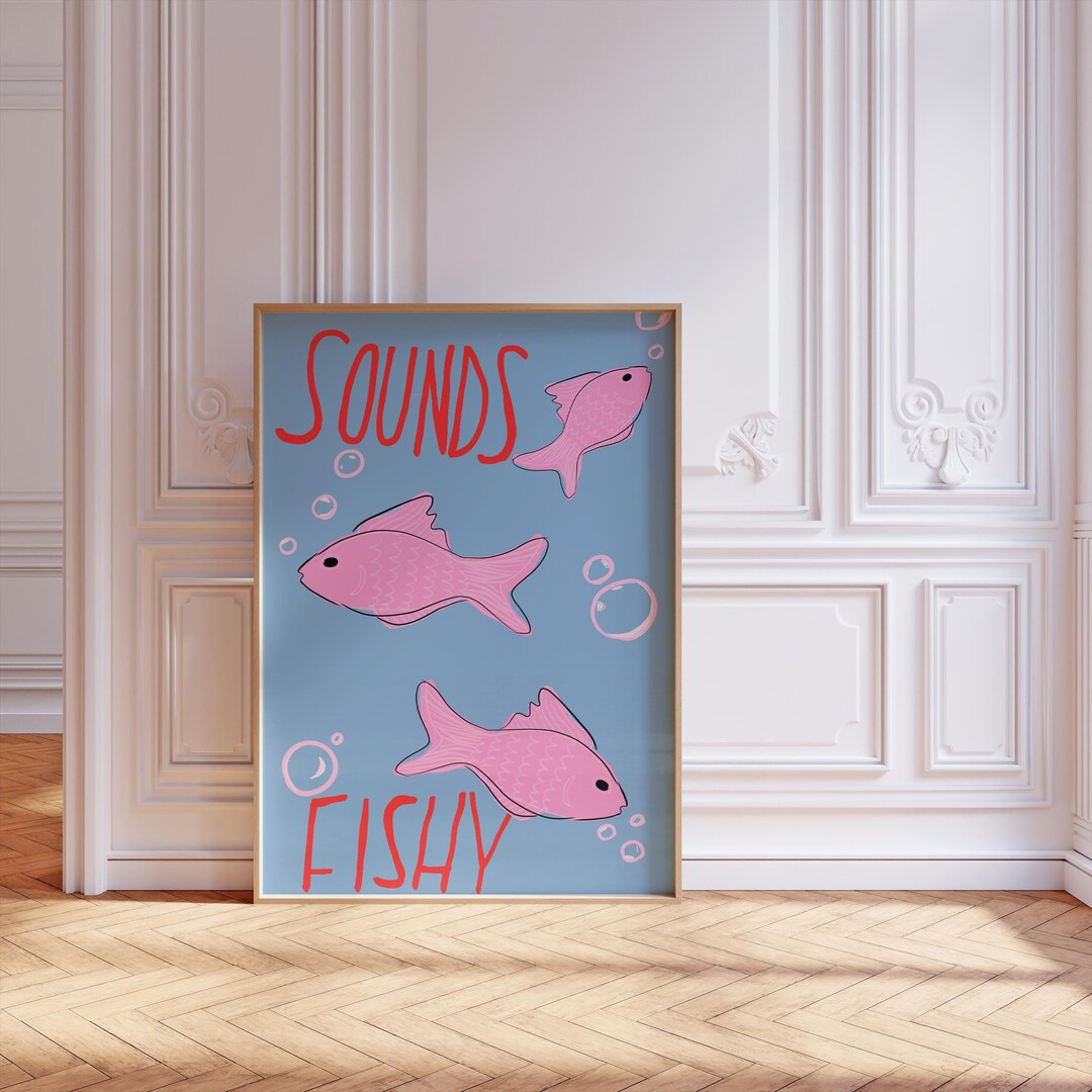 Cute Nautical Fish Poster, Hand-drawn Pink Trendy Poster, Pink ...