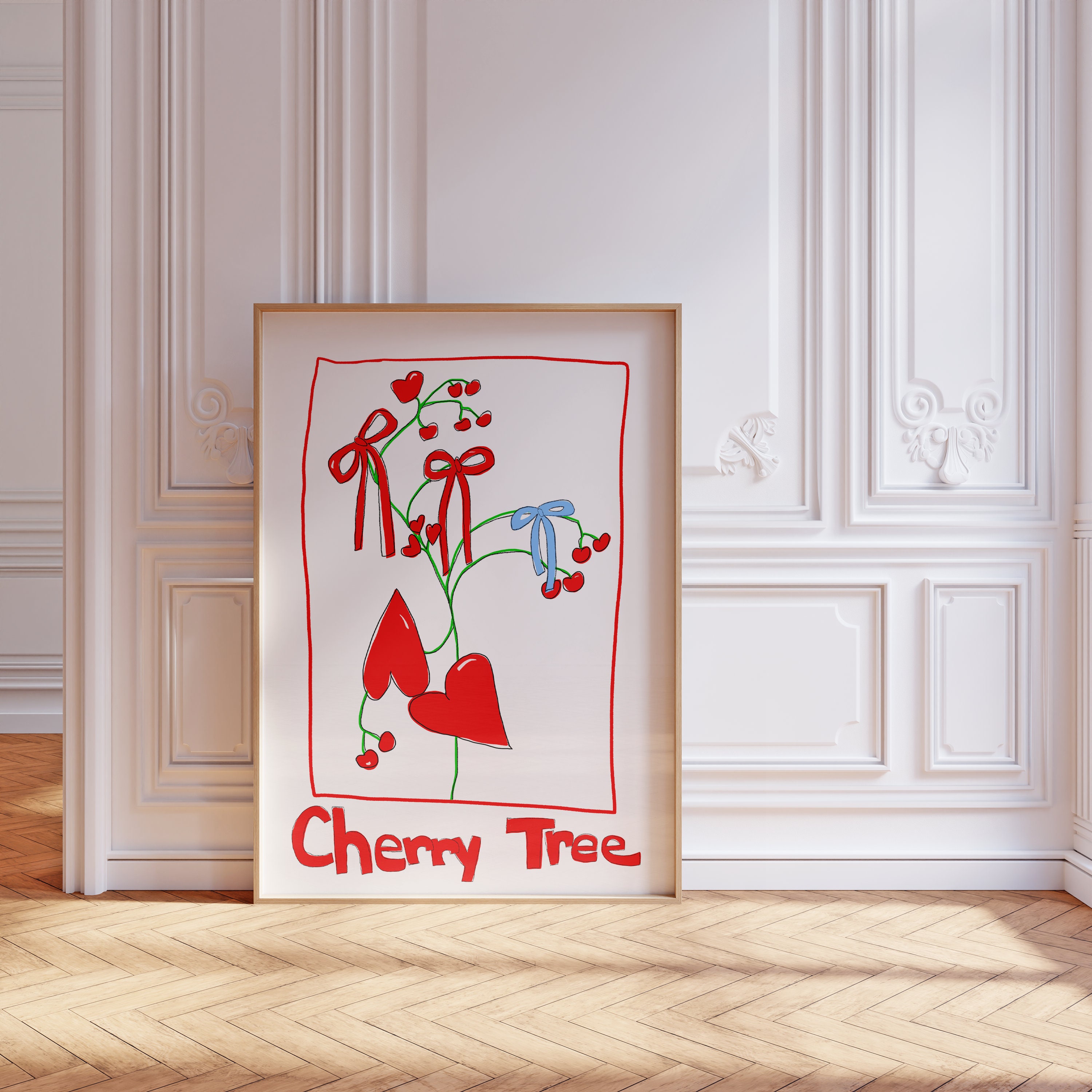 Cherry Tree Poster, Red Bow Poster, Dainty Coquette Bow Print, Coquette ...