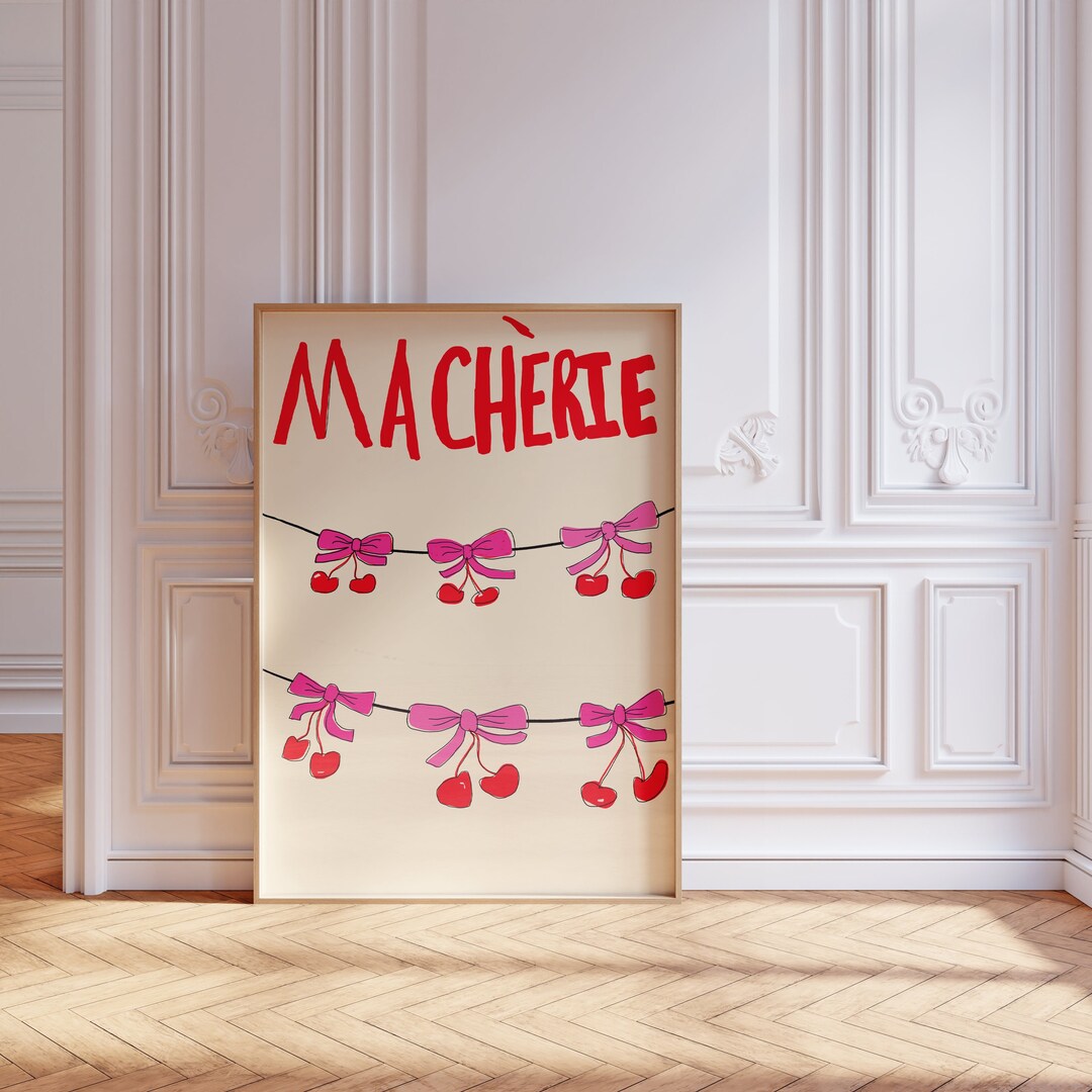 Hand Drawn Cherry Poster, Cute Red Ma Cherie Printable Wall Art ...
