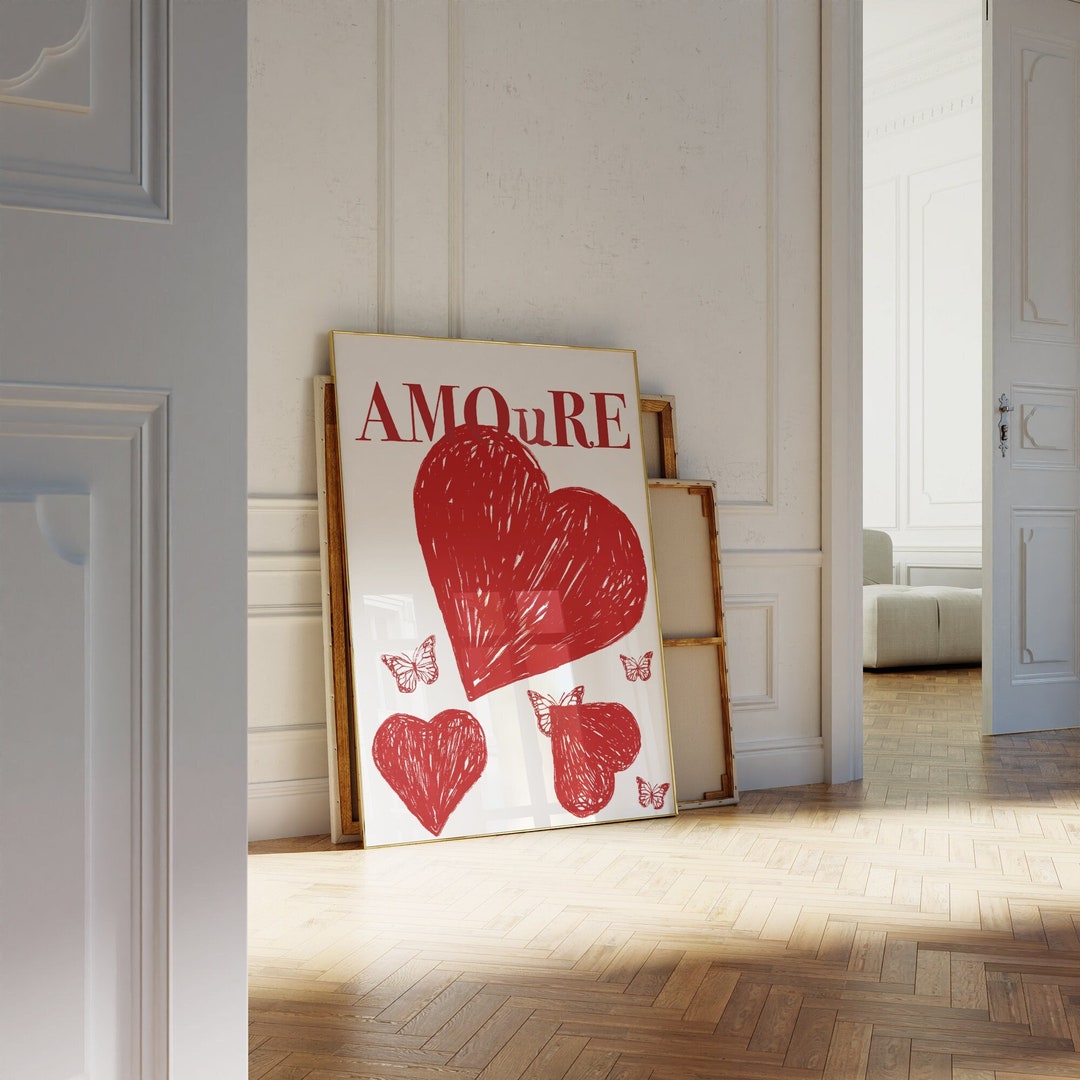 Hand-drawn Heart Poster, Aesthetic Love Printable Wall Art, Digital ...