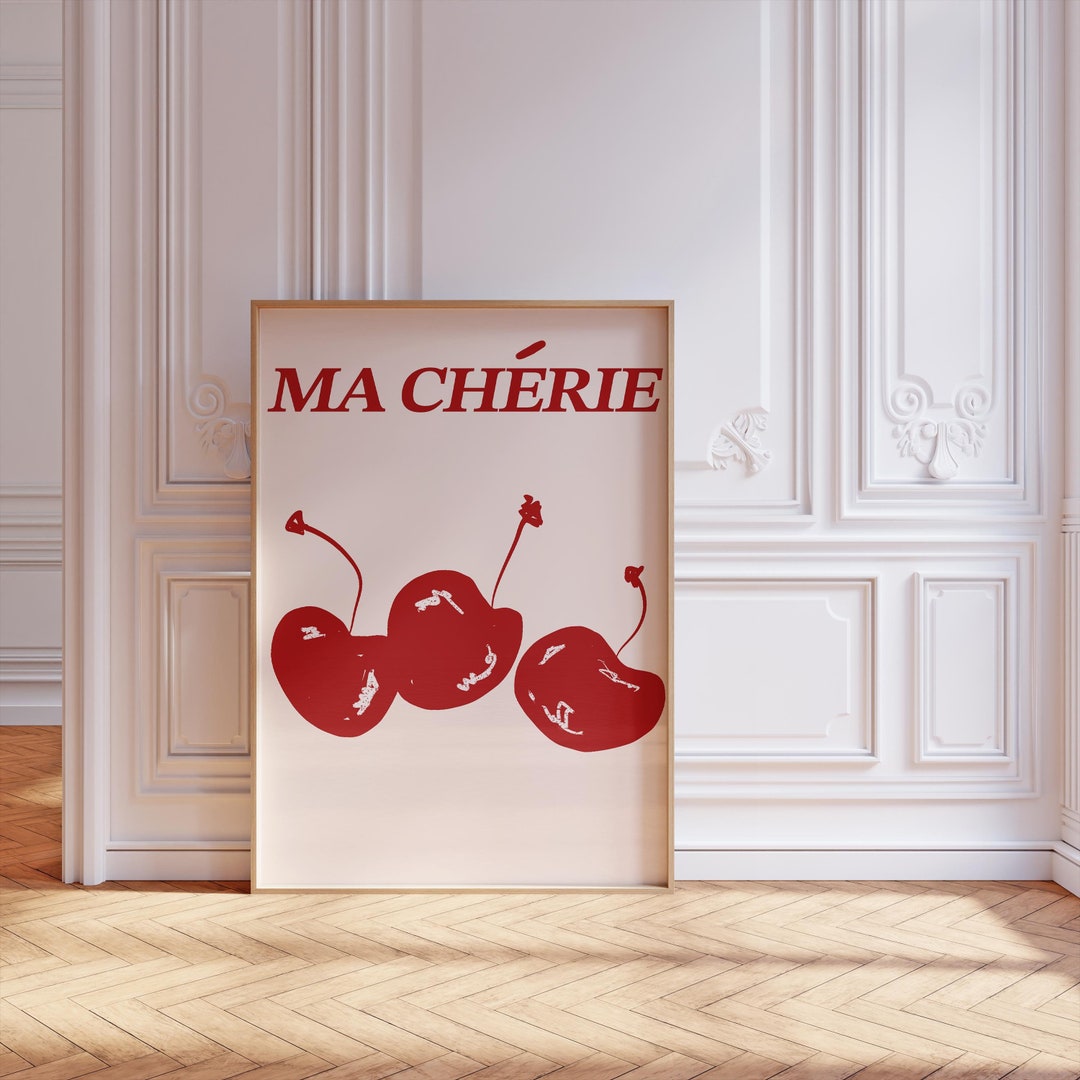 Hand Drawn Cherry Poster, Cute Red Ma Cherie Printable Wall Art ...