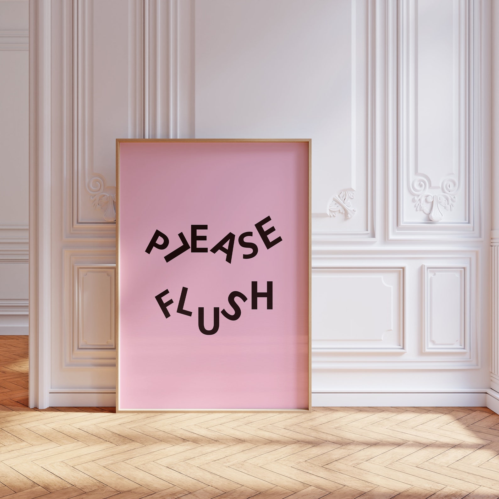 Please Flush Poster, Cute Girly Bathroom Art, Pink Typography Print ...