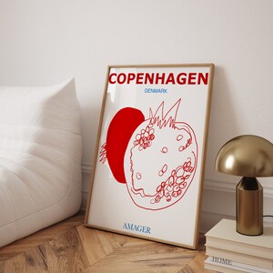 Illustrated Denmark Poster, Red Trendy Poster Aesthetic, Scandinavian ...