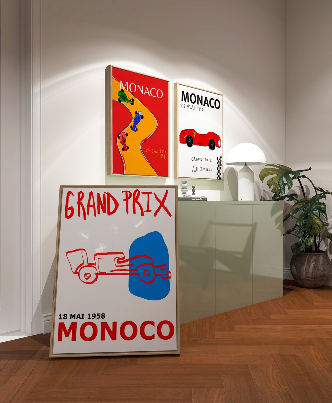 F1 Poster Set of 3, F1 Monaco Printable Wall Art, Red Trendy F1 Track ...