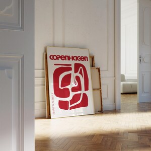 Illustrated Denmark Poster, Red Trendy Poster Aesthetic, Scandinavian ...