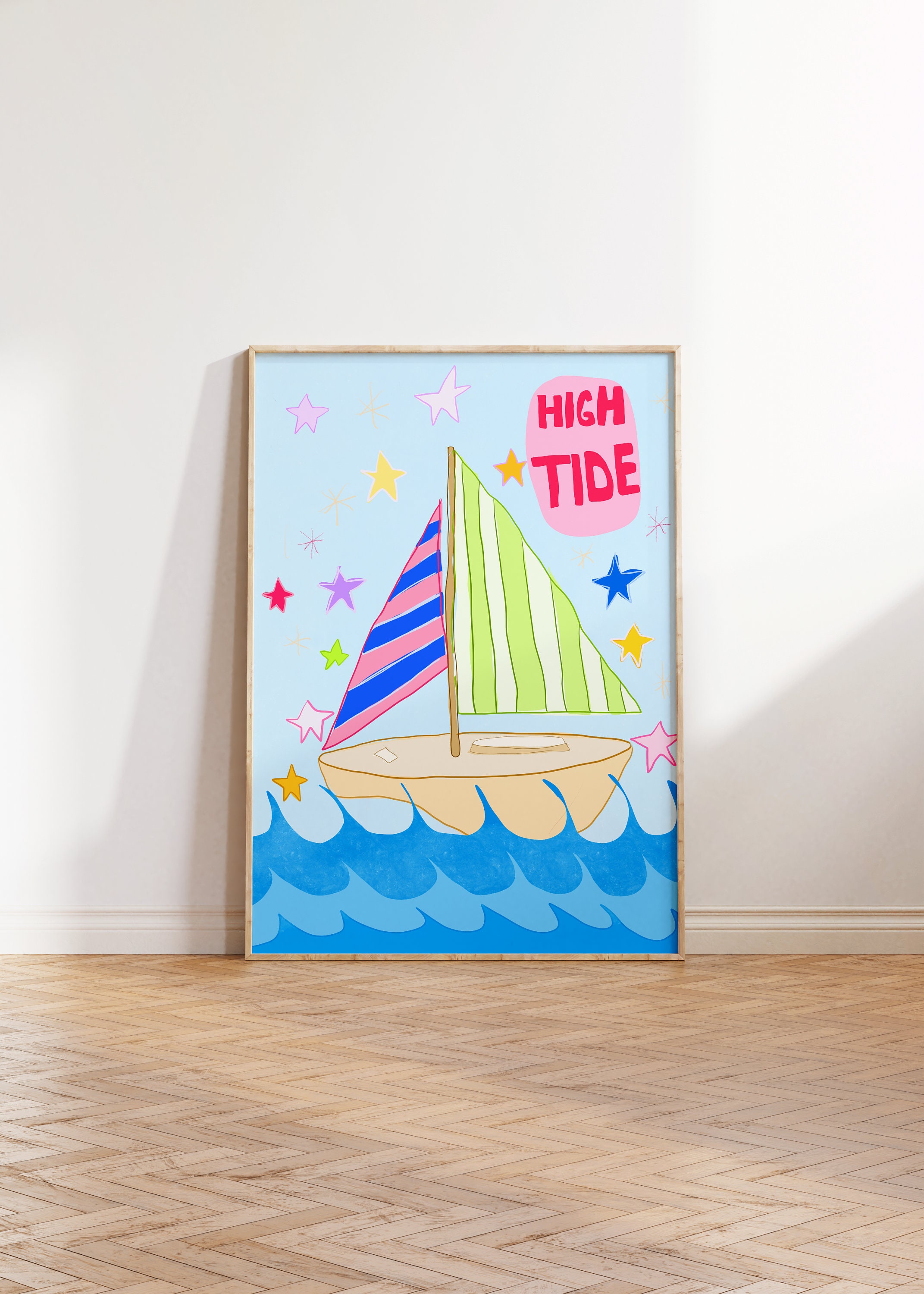 Colorful Sailboat Poster, Preppy Wall Art, Ecelctic Funky Wall Art ...