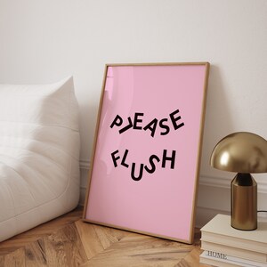 Please Flush Poster, Cute Girly Bathroom Art, Pink Typography Print ...