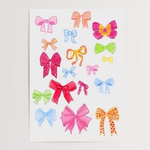 Colorful Bow Print, Preppy Coquette Poster, Girly Apartment Art, Cute ...