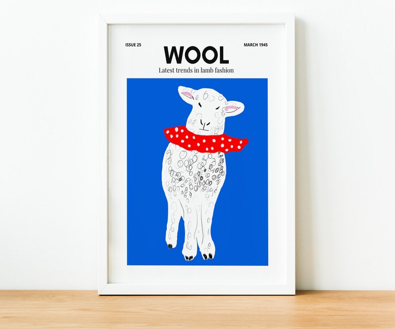 Funky Magazine Poster, Hand Illustrated Lamb, Eclectic Fashion Wall Art ...