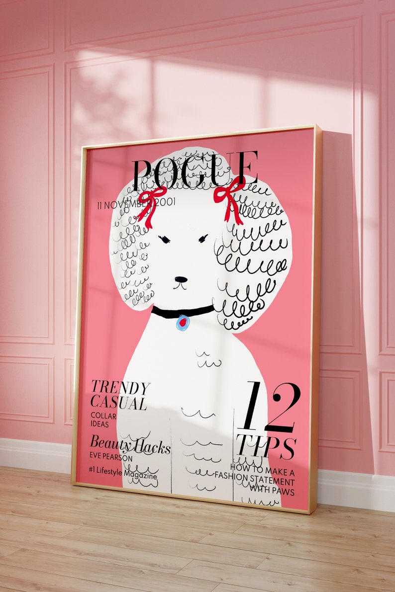 Chic Poodle Poster, Cute Pink Illustrated Magazine Poster, Eclectic ...