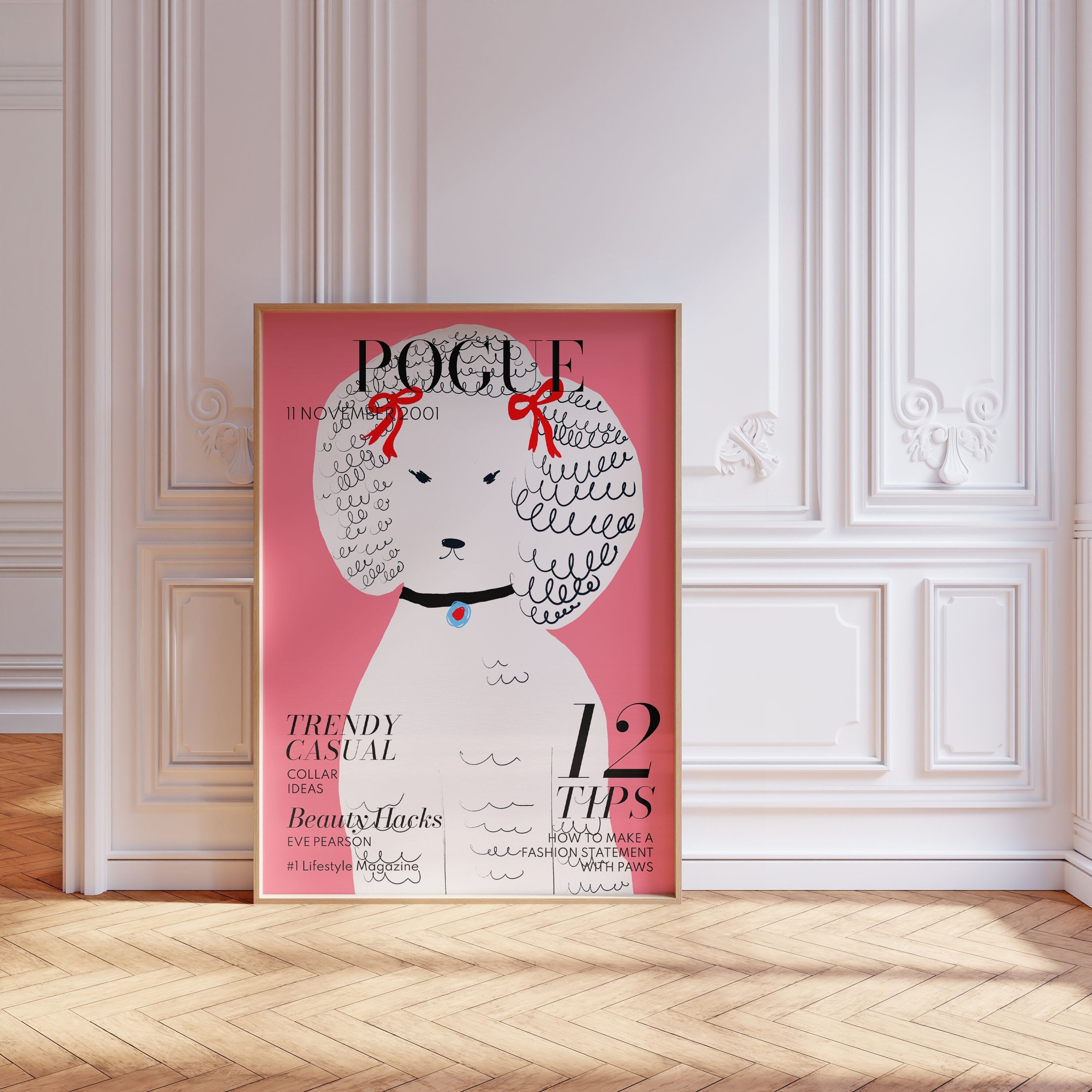 Chic Poodle Poster, Cute Pink Illustrated Magazine Poster, Eclectic ...