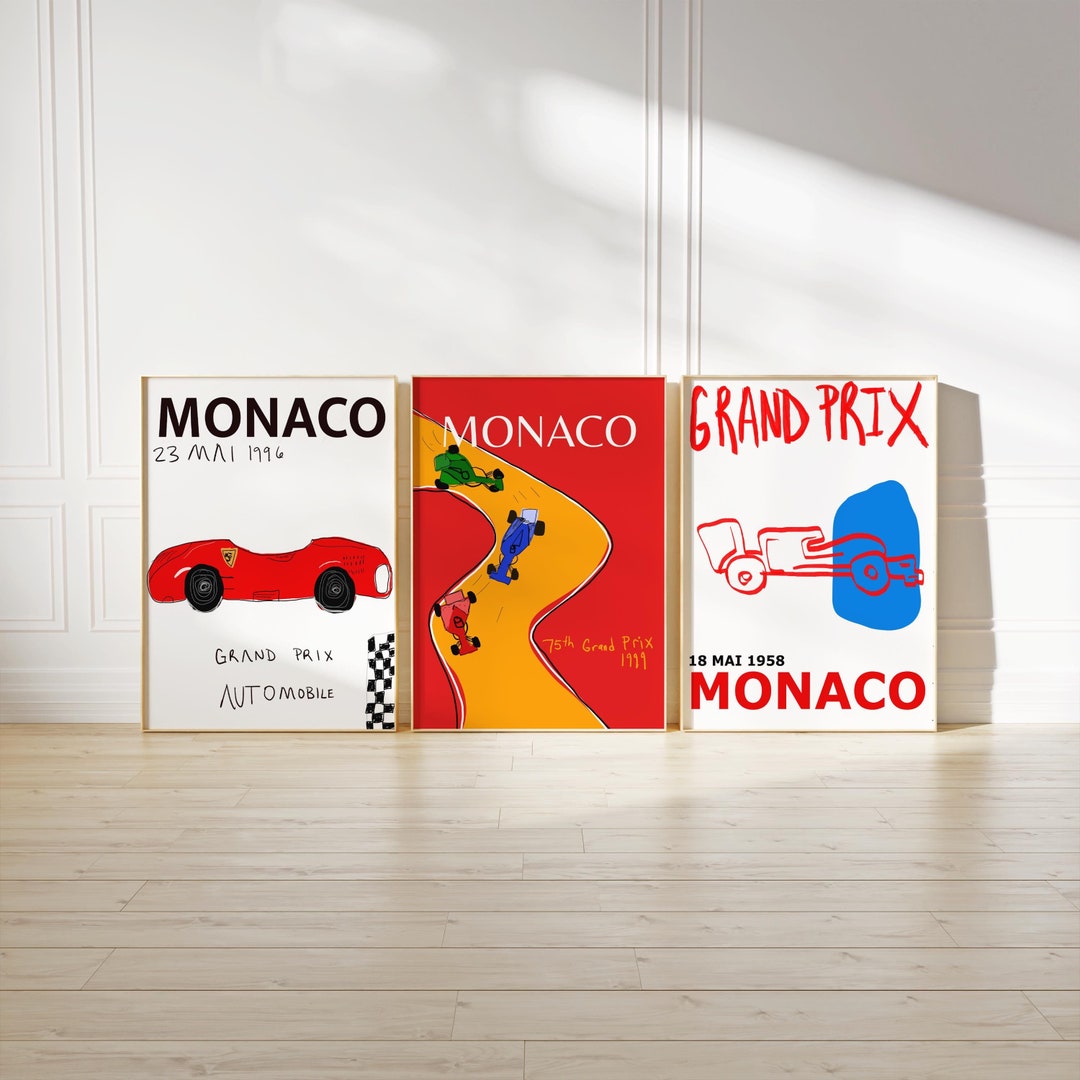F1 Poster Set of 3, F1 Monaco Printable Wall Art, Red Trendy F1 Track ...
