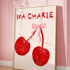 Hand Drawn Cherry Poster, Cute Red Ma Cherie Printable Wall Art ...