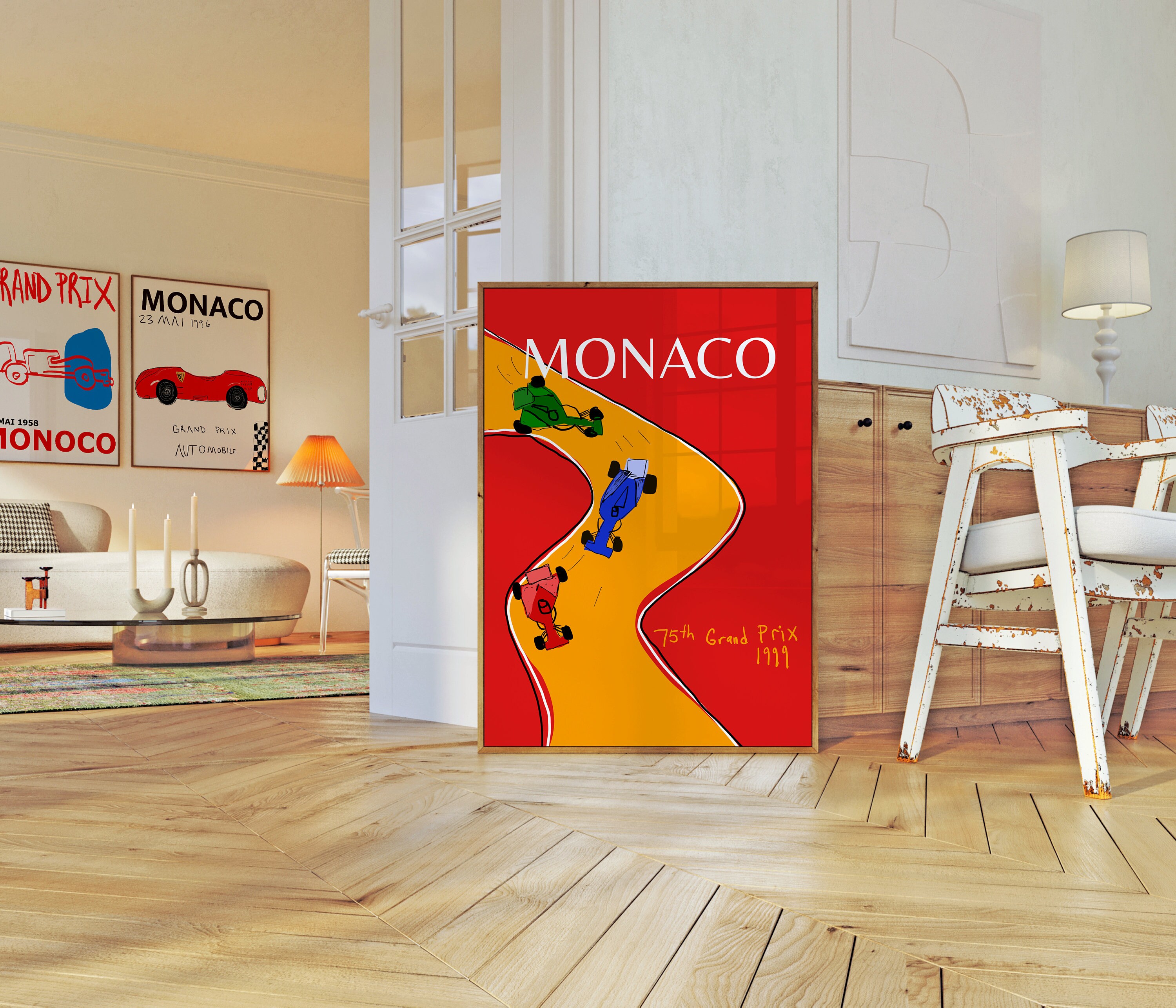 F1 Poster Set of 3, F1 Monaco Printable Wall Art, Red Trendy F1 Track ...