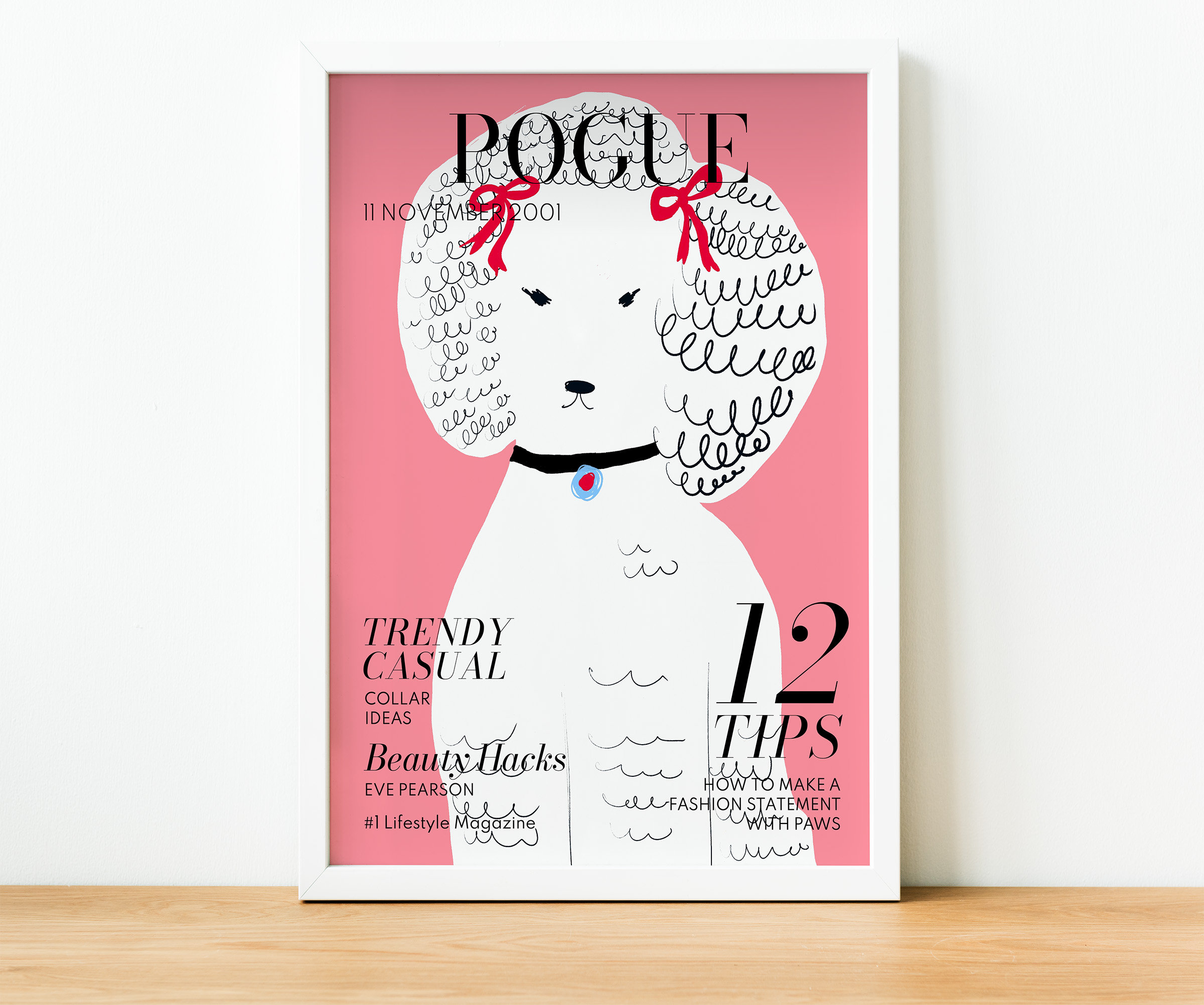 Chic Poodle Poster, Cute Pink Illustrated Magazine Poster, Eclectic ...