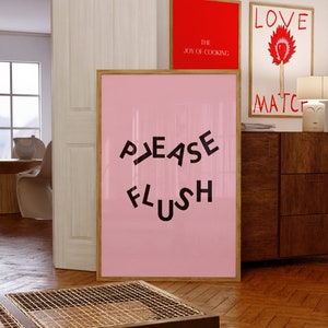 Please Flush Poster, Cute Girly Bathroom Art, Pink Typography Print ...