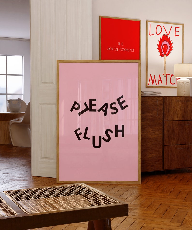 Please Flush Poster, Cute Girly Bathroom Art, Pink Typography Print ...