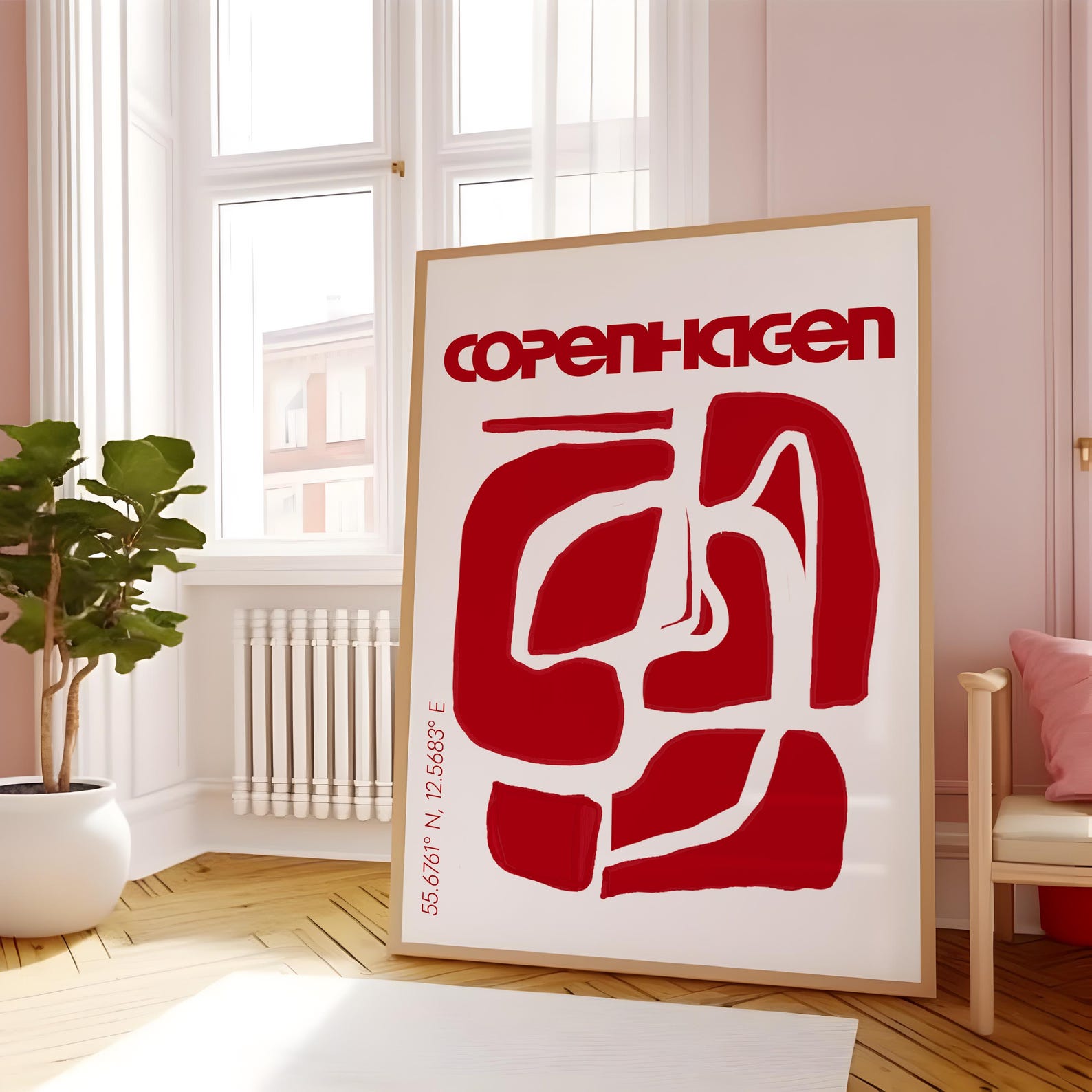 Illustrated Denmark Poster, Red Trendy Poster Aesthetic, Scandinavian ...