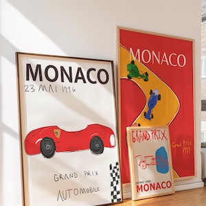 F1 Poster Set of 3, F1 Monaco Printable Wall Art, Red Trendy F1 Track ...