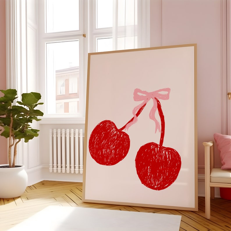 Cherry Poster | Cherry Red Bow Poster - Etsy