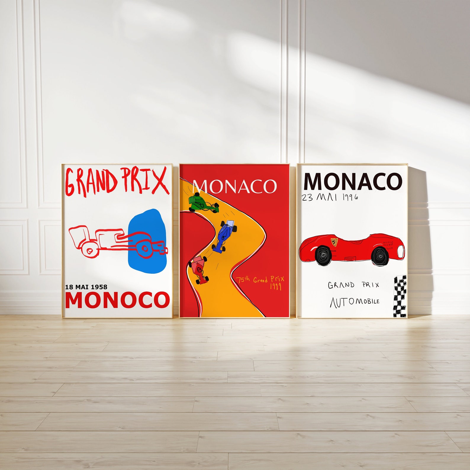 F1 Poster Set of 3, F1 Monaco Printable Wall Art, Red Trendy F1 Track ...