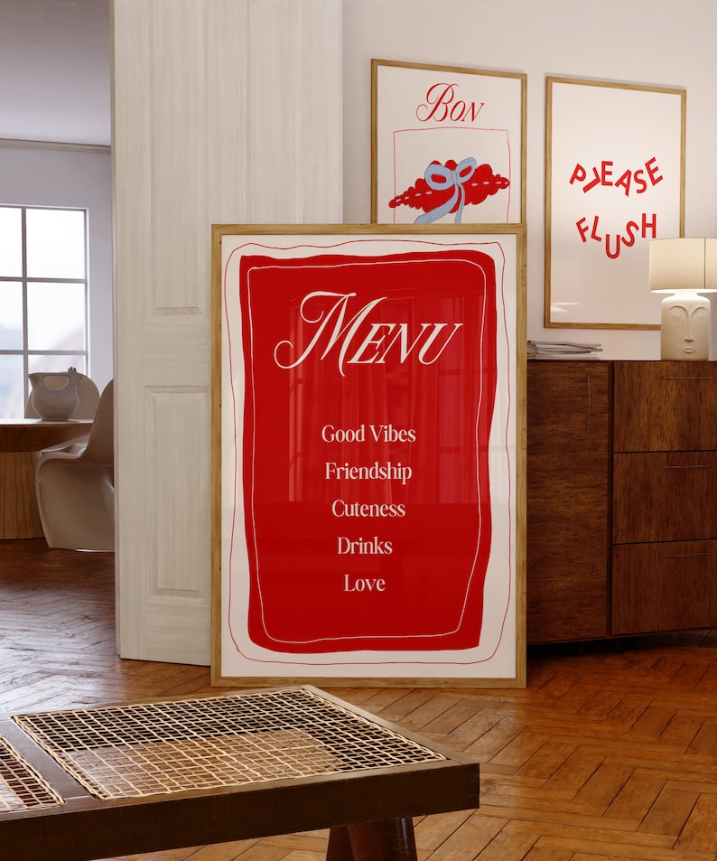 Vintage Menu Poster Trendy Red Kitchen Wall Decor Kitchen - Etsy