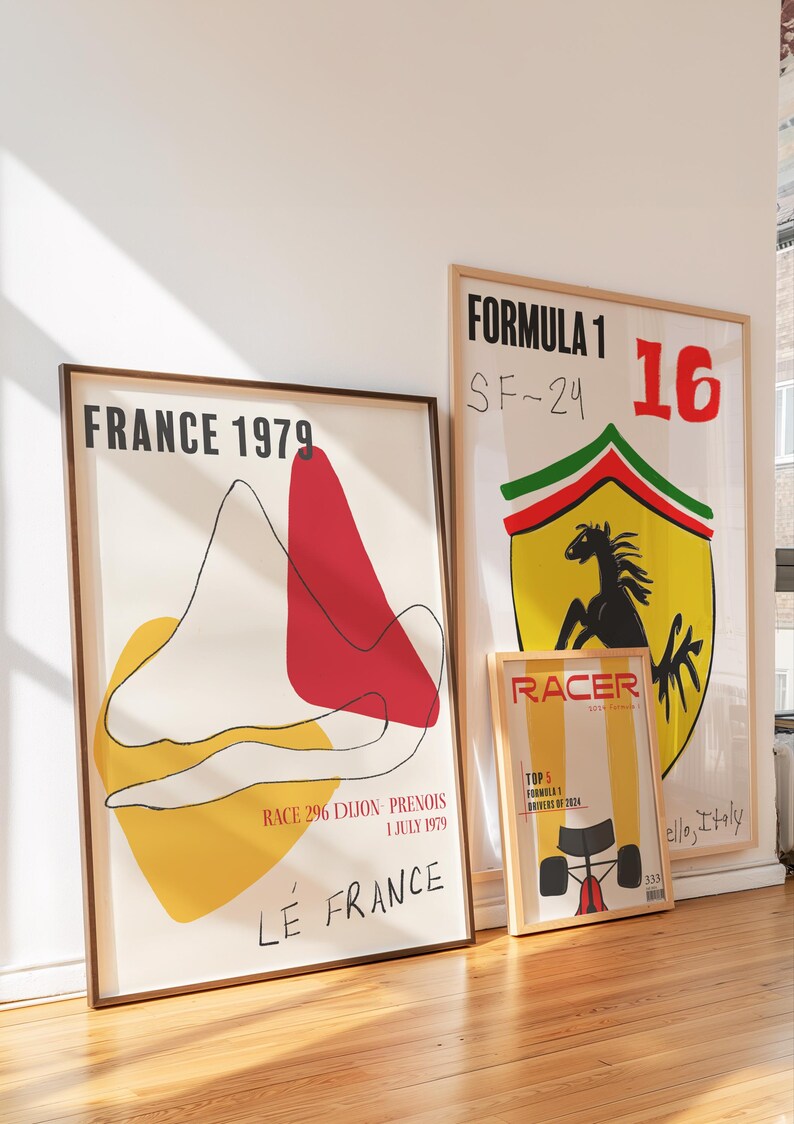 F1 Poster Set of 3, F1 Racing Printable Wall Art, Red Trendy F1 Track ...
