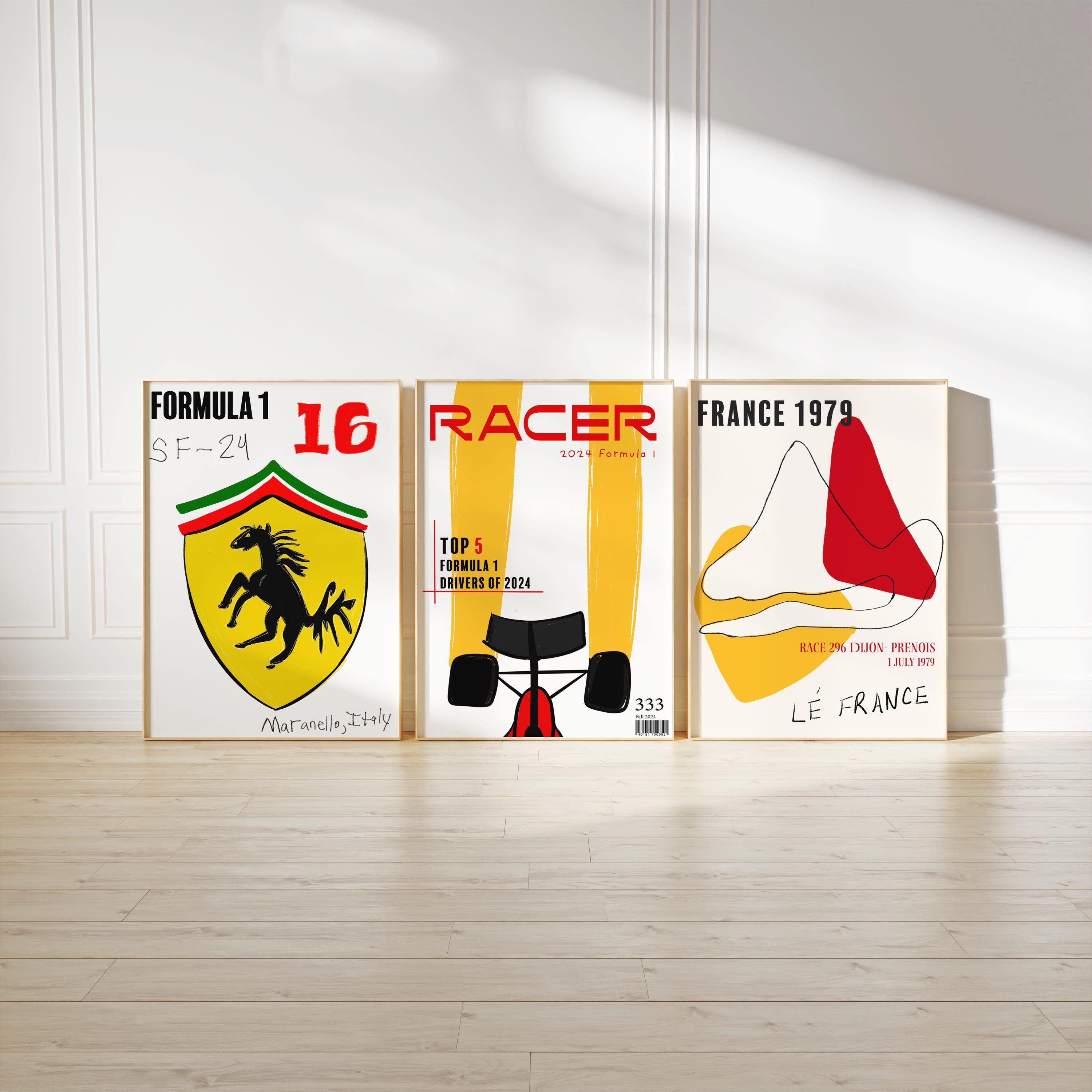 F1 Poster Set of 3, F1 Racing Printable Wall Art, Red Trendy F1 Track ...