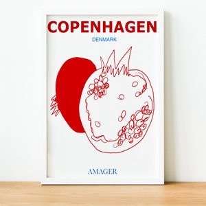 Illustrated Denmark Poster, Red Trendy Poster Aesthetic, Scandinavian ...