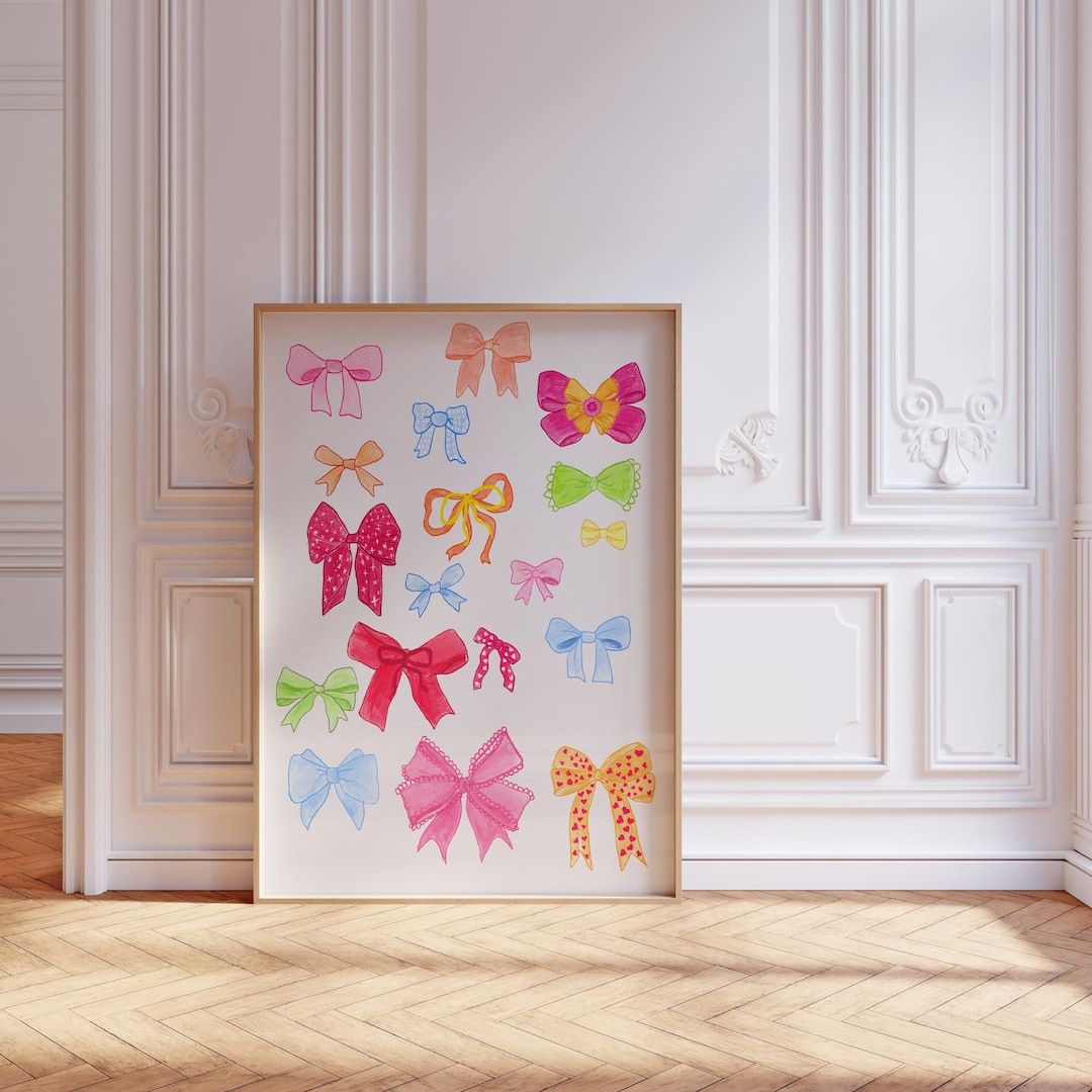 Colorful Bow Print, Preppy Coquette Poster, Girly Apartment Art, Cute ...
